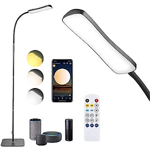 GMK Smart LED Floor Lamp, Standing Lamp Compatible with Alexa Google Home, App Remote Control 10-100% Brightness Reading Lamp Stepless Dimmer Adjustable 2700-6500K for Bedroom Living Room Office