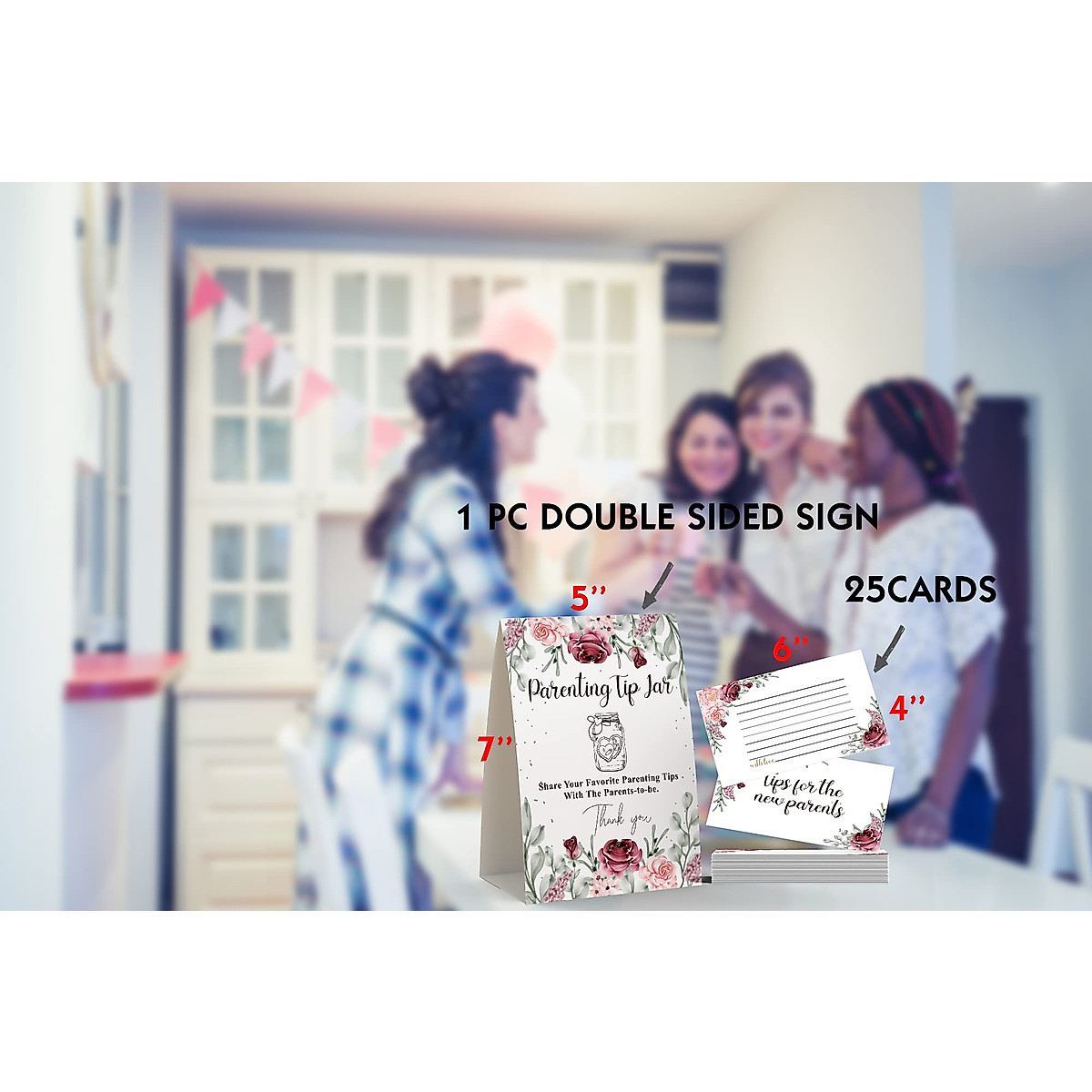 Toctose Advice for New Parents, Parenting Advice Card, Baby Shower Party, Tips for the Parents To Be，Includes a 5x7 Standing Sign and 25 4x6 Advice Cards(JYC032)