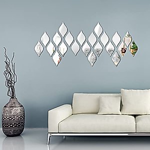 30 Pcs Teardrop Mirror Stickers Wall Decor Removable Acrylic Mirror Wall Stickers 3D Silver Mirror Wall Art Decals for Living Room Bathroom Home Office Background Decorations, 6 x 3.3 Inch