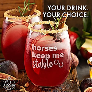 Horse Gifts for Horse Lovers - “Horses Keep Me Stable” “I’d Rather Be At The Barn” 17Oz 2PC Stemless Wine Glass Set - Funny Horse Gifts For Women - Horse Cup/Tumbler for Horse Lovers