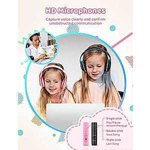 Kids Headphones Wired with Microphone, 85/94dB Volume Limit, Foldable Adjustable Headphone for Girls Boys Children, Tangle-Free 3.5mm Jack Wired for Study, School, Kids Headset for iPad (pink&black)