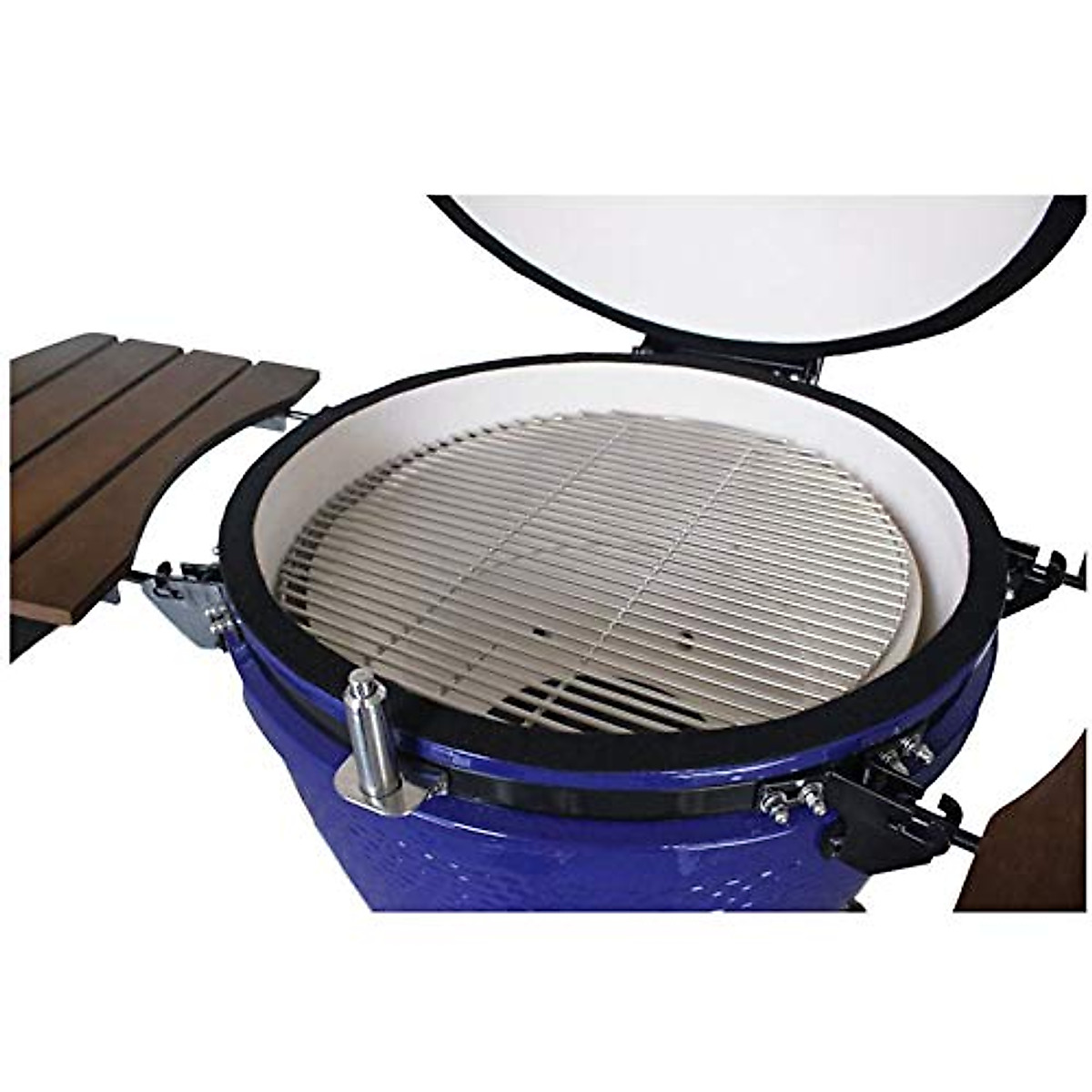 RJMOLU Large BBQ Grill, 24" Smoker Barbecue Grill with 2 Foldable Wooden Side Shelves, Quick Fire Lighter, Ceramic Barbecue for Picnic Garden Terrace Camping Travel