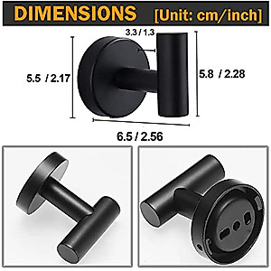 2 Pack Bathroom Wall Towel Hooks, Veriya Heavy Duty Robe Coat Clothes Hook Holder for Bathroom Kitchen Garage Hotel Wall Mounted SUS304 Stainless Steel (Black)