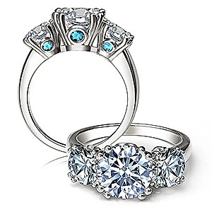 CivetCat Moissanite Three Stone Rings with Sapphire for Women 5cttw Moissanite Aquamarine Wedding Ring Center 3.0 ct with Side 1.0 ct DEF color VVS Certified Moissanite Diamond Platinum Plated