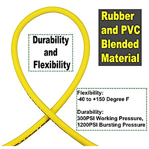YOTOO Hybrid Air Hose 3/8-Inch by 25-Feet 300 PSI Heavy Duty, Lightweight, Kink Resistant, All-Weather Flexibility with 1/4-Inch Brass Male Fittings, Bend Restrictors. Yellow