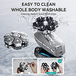 Head Shaver 7D, kensen 6-in-1 Upgrade Head Shavers for Bald Men, Detachable Electric Razor with Beard Nose Hair Trimmer, Waterproof Wet/Dry Mens Grooming Kit, LED Display, USB Rechargeable, Gift Trave