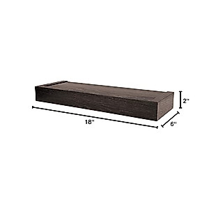 HIGH & MIGHTY 515603 Modern 18" Floating Shelf Holds up to 15lbs, Easy Tool-Free Dry Wall Installation, Flat, Retail Packaging, Espresso