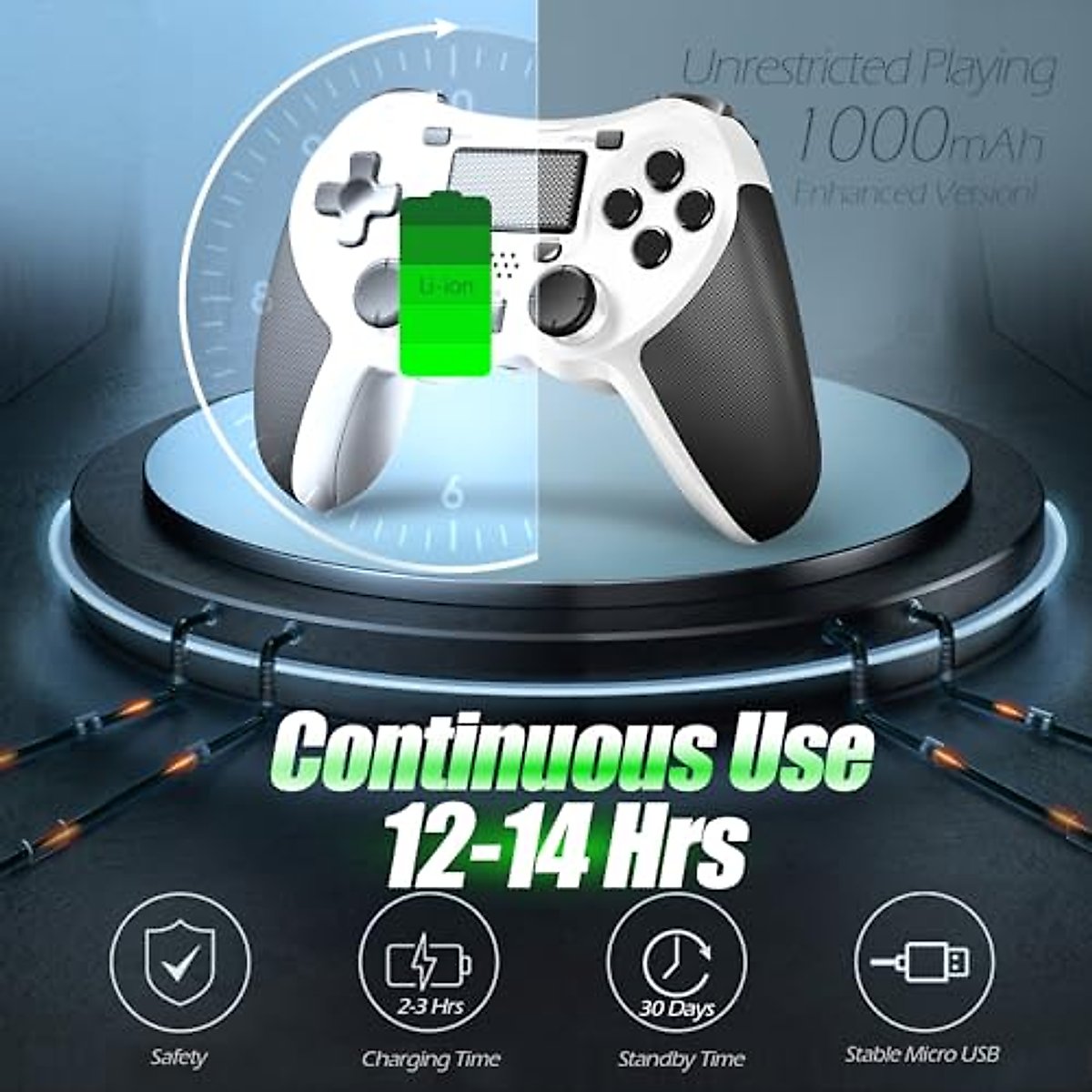 TERIOS Wireless Controllers Compatible with Play-station 4 Game Controllers for PS-4 Pro, PS-4 Slim-Built-in Speaker - Stereo Headset Jack Multitouch Pad - Rechargeable Lithium Battery (White)