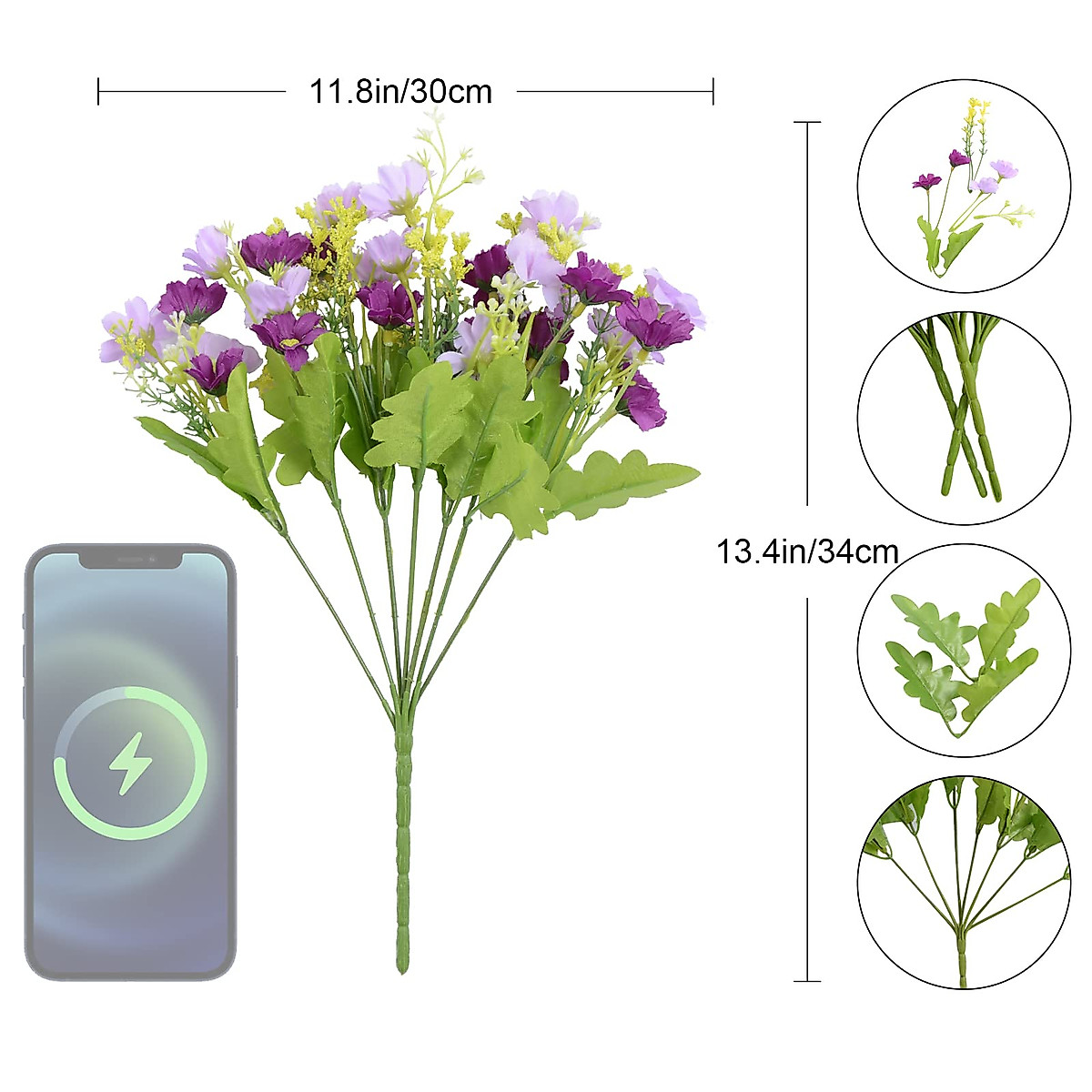 STYLIFING Fake Flowers for Vase, 8 PCS Artificial Flowers Faux Daisy Silk Flowers for Home Decor Indoor No Fade Artificial Plants Home Garden Porch D¨¦cor (Light Purple)