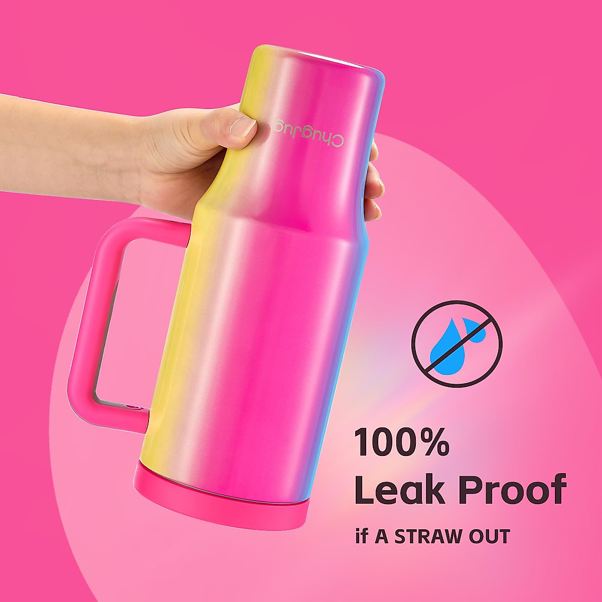 40 oz Tumbler with Handle and Straw Lid, Reusable Leak-Proof Insulated Tumblers, Stainless Steel Coffee Tumbler Cups Pink, Travel Mug for Home Office, Keep Cold 34Hrs, Cup Holder Friendly(Gala Shine)