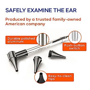 WaxBgone Otoscope - Bright LED Light with 3X Magnification to Check Your Family’s Ears at Home - Includes 3 Reusable and Easy-to-Clean Specula Tip Sizes for Adults, Kids & Babies and 2 AAA Batteries