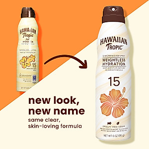 Hawaiian Tropic Weightless Hydration Clear Spray Sunscreen SPF 15, 6oz Twin Pack | Hawaiian Tropic Sunscreen SPF 15, Sunblock, Oxybenzone Free Sunscreen, Spray On Sunscreen Pack, 6oz each