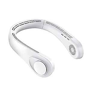 Leafless USB Hanging Neck Fans, Hands Free Bladeless Fan, Portable Rechargable Battery Personal Fan Portable Around Neck Fan, Leafless, Rechargeable, Headphone Design,3 Speed, White