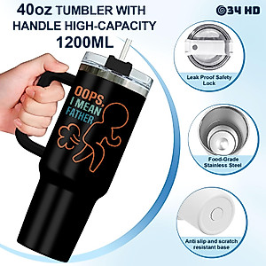 34HD Funny Dad Tumbler with Handle & Straw, 40oz Stainless Steel Vacuum Insulated Best Dad Coffee Mug with Lid, Birthday Christmas Father Day Gifts for New Papa Husband Grandpa