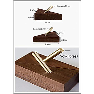 4 Pack Wall Hooks, Natural Black Walnut Coat Hooks Wall Mounted Free from Punching Hooks for Hanging Bathroom Towels,Entryway Wall Hangers Hooks for Keys, Hats,Ties.（Brass Hook+ Black Walnut）