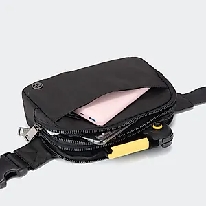 Pander Everywhere Belt Bag for Women, 5 Zipper Pockets Nylon Crossbody Fanny Pack Purse (Black)