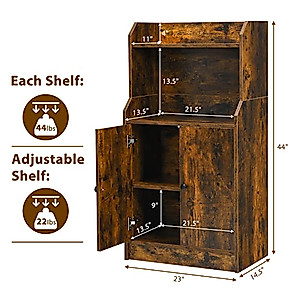 Tangkula Rustic Bookcase, Storage Cabinet with 2 Open Shelves and 2 Doors, Industrial Bookshelf for Home Office, Adjustable Shelf, Multifunctional Wood Cabinet, Rustic Brown