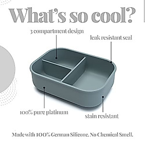 Silicone Bento Box for Kids, Toddlers and Adults - Made from Platinum LFGB German Silicone - Microwave, Dishwasher, Freezer and Oven safe - Lunch, Snack and Sandwich Food Container (Blue)