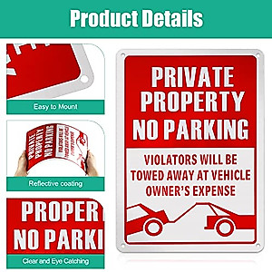 8 Pcs No Parking Signs 14 x 10 inch Violators Will Be Towed Sign Metal Aluminum Private Property Signs for Driveway Trespassing Indoor Outdoor Weatherproof Reflective Rust Free
