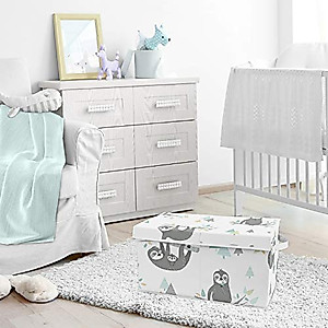 Sweet Jojo Designs Blue Jungle Sloth Boy or Girl Small Fabric Toy Bin Storage Box Chest For Baby Nursery or Kids Room - Turquoise, Grey and Green Tropical Botanical Rainforest