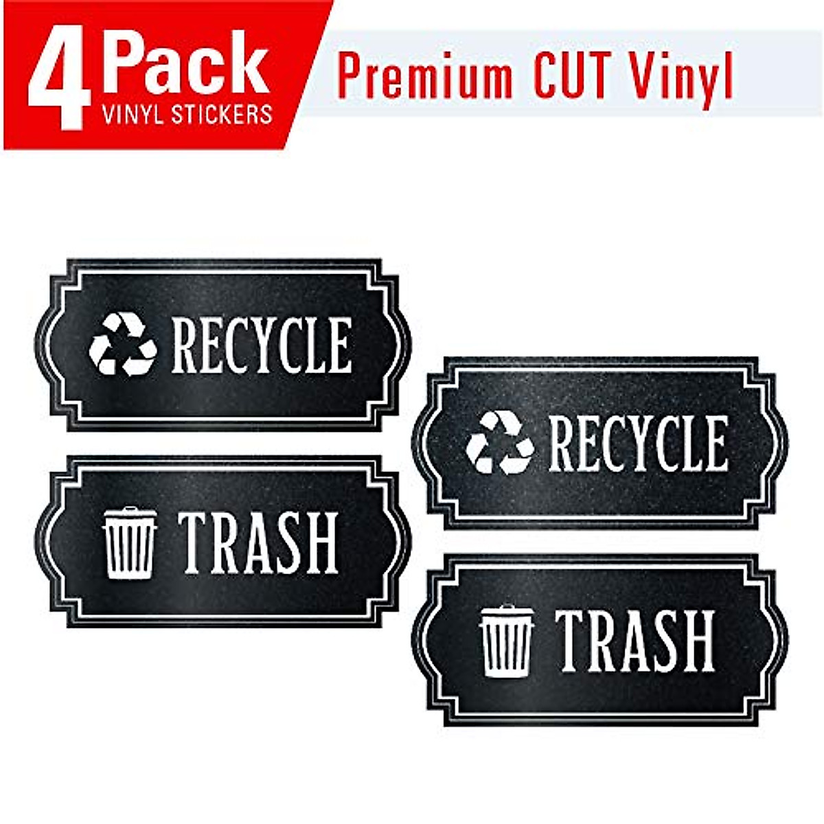 Recycle and Trash Elegant Decal to Organize Trash cans or Garbage containers and Walls - Premium Cut Vinyl Style 2 (Small, Metallic Black)