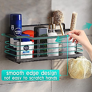 Auroglint Stainless Steel Black Shower Caddy, Large Storage Shower Racks for Bathroom, Wall Mounted No Drilling Storage Shower Shelves with Removable Hooks (2 pack)