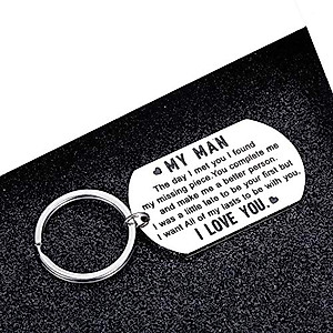 Valentines Day Gifts for Man To My Man Keychain Anniversary Birthday Gifts for Him Men Husband Wedding I Love You Couples Gift for Boyfriend Hubby Fiance Groom from Her Wife Girlfriend Fiance Keyring