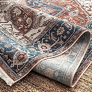 nuLOOM Harriet Vintage Medallion Fringe Area Rug - 5 Round Area Rug Traditional Blue/Multicolor Rugs for Living Room Bedroom Dining Room Kitchen