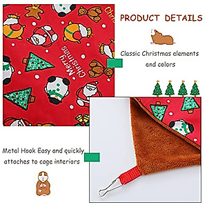 2 Pieces Christmas Ferret Hammock Guinea Pig Rat Hammock Hanging Pet Hammock Printed Santa Claus Ferret Bed Small Animal Hamster Hammock for Rabbit Squirrel Playing, Green, Red (Large)