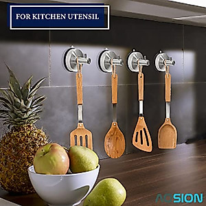 AOSION 4PCS SUS 304 Stainless Steel Suction Cup Hooks Shower Hook Suction Hangers,Removable for Bathroom,Kitchen,Towel,Brushed Finished, Silver (Style A)