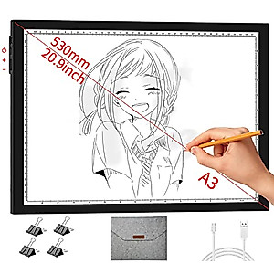 Light Board A3, 16.6×12.6inchs Light Pad, Side Button Design, 9 Levels/Stepless Dimming, Super Bright Light Box Widely for Tracing, Drawing, Weeding Vinyl, Diamond Painting etc