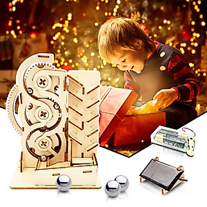 Solar 3D Wooden Puzzle Marble Run DIY Model Kit Craft Sets Educational Wood Mechanical Building Toys STEM Science Experiments Projects Birthday Gift for Adult Men Kids Age 8 10 12 14＋
