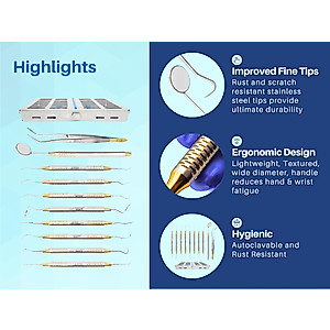 ARTMAN INSTRUMENTS Dental Hygienist Tool Kit (10 PCs) – Includes Mirror, Probe, Tweezer, Scalers, Pocket Probe, Curettes – Prophylaxis Teeth Cleaning Set, Autoclavable, with Sterilization Cassette