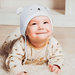 SOMALER Baby Knitted Winter Hats Infant Newborn Toddler Autumn Cute Earflap Cotton Lined Beanie Hat for Boys Girls Off-White