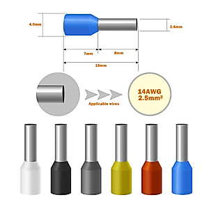 Fidioto AWG14 Wire Ferrules Terminals, 250pcs AWG14 Terminal Connector Wire Insulated Cord Pin Ends Terminals for Electric, Industrial, Chemical Industry, Power Control System, etc.
