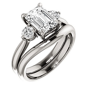 2 Ct Emerald Cut Colorless Moissanite Engagement Ring Set Wedding Bridal Ring Set Solitaire 10K 14K 18K White Gold Sterling Silver Vintage Ring Promise Anniversary Antique Gift