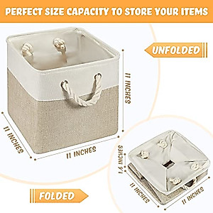 6 Pieces Cube Storage Bins Small Foldable Storage Cube Baskets with Sturdy Carry Handles Multipurpose Storage Cube Baskets Organizer Bin for Home, Office, Nursery (White, Light Brown,11 x 11 Inch)