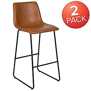 Flash Furniture Reagan 30 inch LeatherSoft Bar Height Barstools in Light Brown, Set of 2