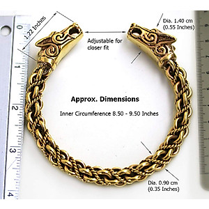 LynnAround Big Size Bronze Norse Viking Fenrir Wolf Head Twisted Cable Bangle Cuff Bracelet Arm Ring Pagan Jewelry (8.50, Weave Body)