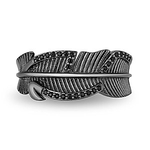 Jewelili Enchanted Disney Fine Jewelry Black Rhodium Over Sterling Silver 1/10 Cttw Diamond Maleficent Villain Ring, Size 6