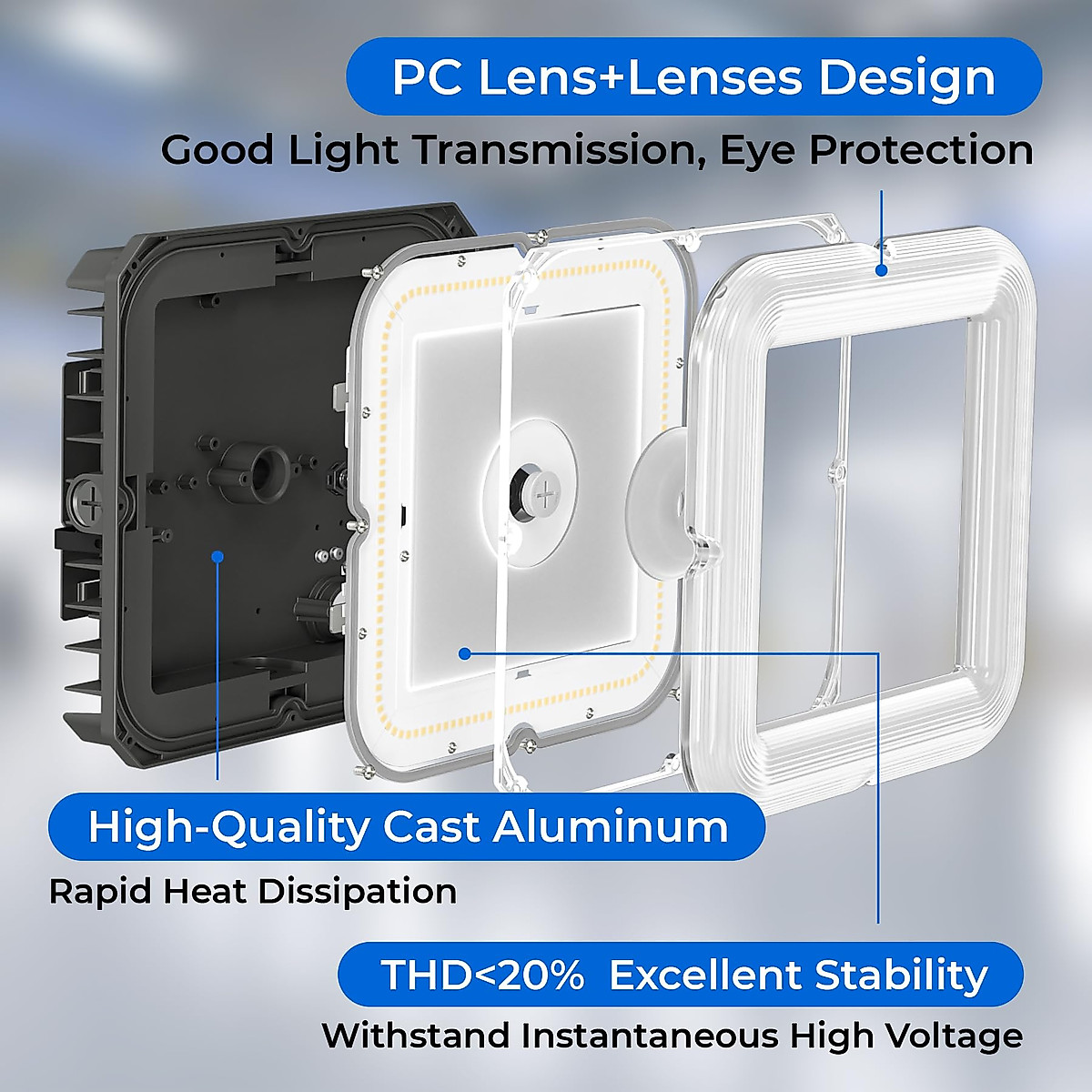 CINOTON 80W LED Canopy Lights 11200LM, Commercial LED Shop Lights 120Vac, Outdoor IP65 Waterproof High Bay Lights for Garage Carport Warehouse Gas Station Ceiling, 5000K Daylight FCC-Listed 4 Pack