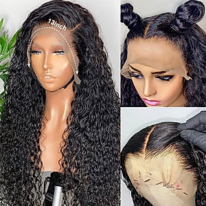 padise 13x4 HD Transparent Water Wave Lace Front Wigs Human Hair for Black Women Brazilian Curly Lace Frontal Wigs Human Hair Wet and Wavy Glueless Wigs Human Hair Pre Plucked Natural Color 20 Inch
