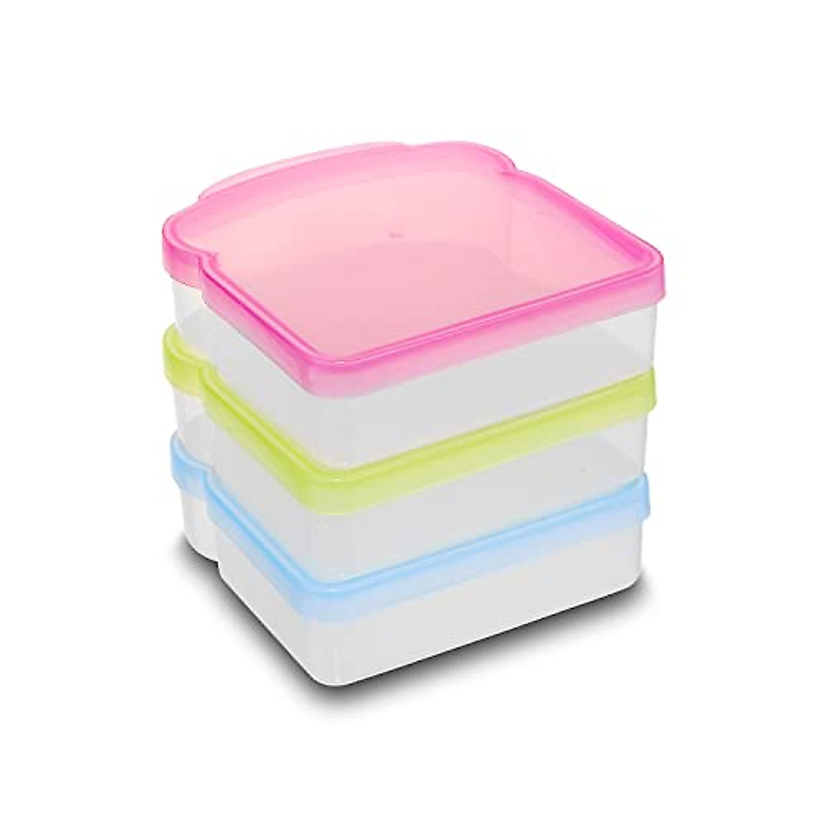 Kitchen & Cabana Small Sandwich Containers in 3 Fun Colors - Easy Open & Close and BPA Free (3 Pack - Blue/Green/Pink)