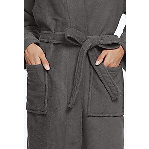 Kniffi Kimono Bathrobe for Women Terry Cloth Robes knee length towel Bathrobe Grey L