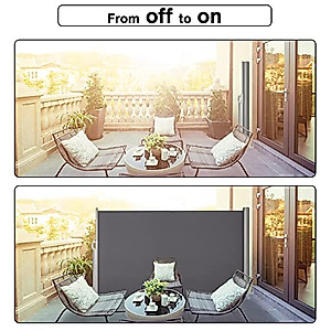 LUCKYERMORE 118”L x 78.7" H Folding Retractable Side Awning Wall, Cut View and Add a Private Space, Waterproof, UV-Resistant Sun Shade Wind Screen Easy-Assembled, Pole Post Mounted, Gray