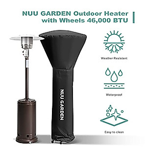 Nuu Garden 46000 BTU Outdoor Propane Gas Heater, Stainless Steel Outdoor Heater with Waterproof Heater Cover and Wheels, Propane Heater, CSA Certification for Patio, Parties, Garden, Brown