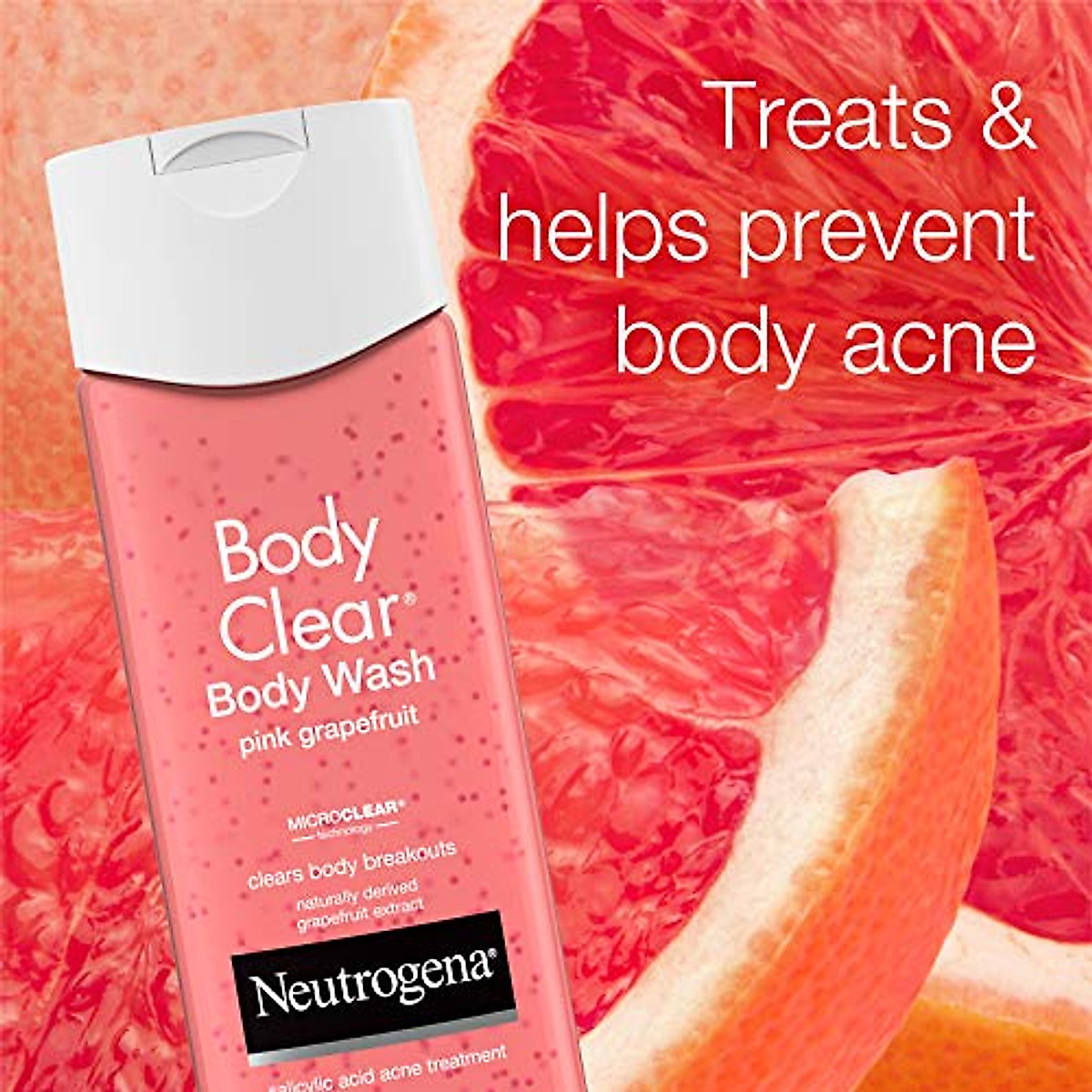 Neutrogena Body Clear Acne Treatment Body Wash with 2% Salicylic Acid Acne Medicine to Prevent Body Breakouts, Pink Grapefruit Shower Gel for Back, Chest & Shoulders, Vitamin C, 8.5 fl. oz