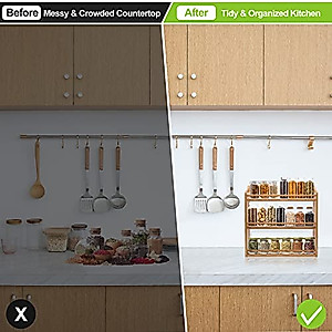 FoverOne 3-Tier Bamboo Spice Rack, 15.74" L x 5.11" W x 16.53" H, Wood Spice Jars Holder, Seasoning Rack Spice Bottle Shelf Organizer for Kitchen Countertop or Wall Mounting