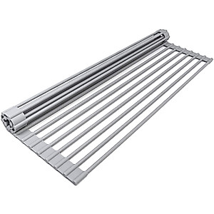 Sorbus Roll-Up Dish Drying Rack [Large 20.5'' X 13"] Over The Sink Drying Mat,- Multipurpose Dish Drainer - Fruits and Vegetable Rinser - Durable Silicone Covered Stainless Steel (Warm Gray)