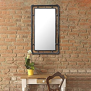 Stonebriar Rectangular Industrial Black Metal Pipe Hanging Wall Mirror, 29.1" x 16.7"